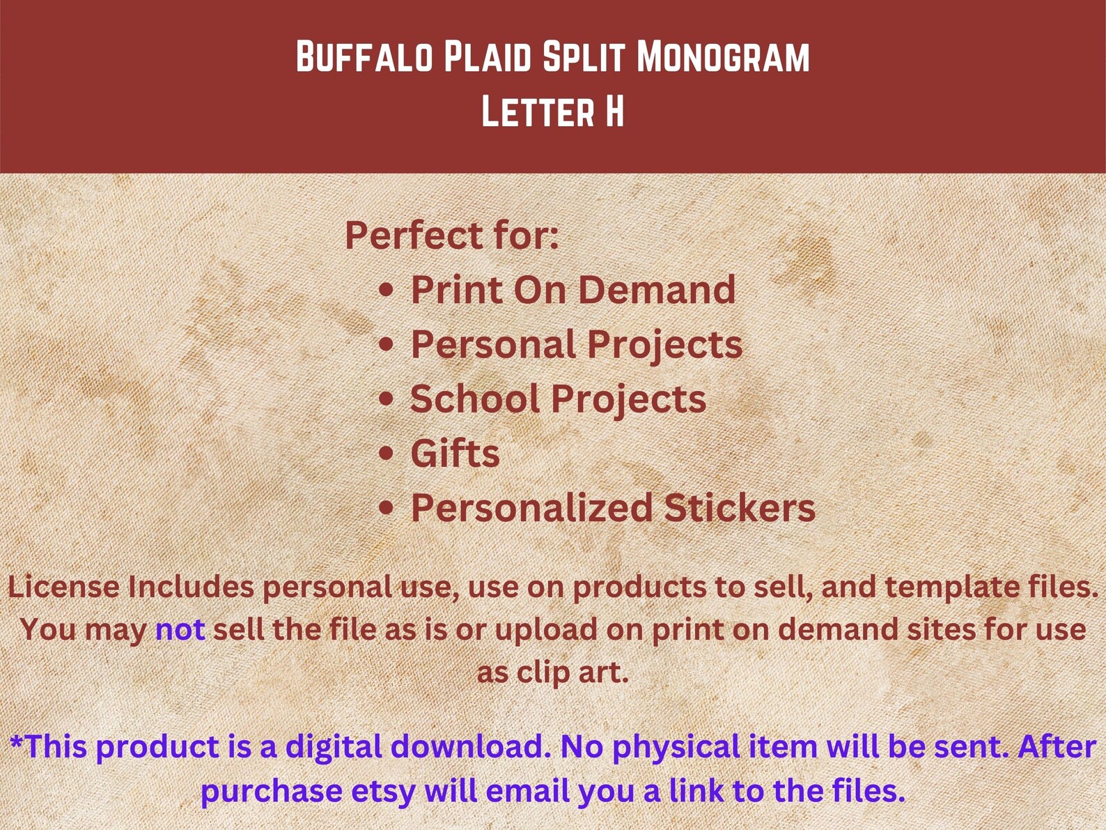 Letter H Buffalo Plaid Monogram PNG Digital Files. PNG File for Instant ...