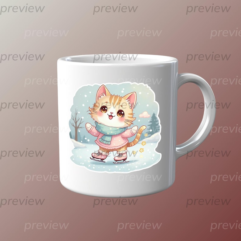 Adorable Ice Skating Cat Clipart for Instant Download - Cute ...