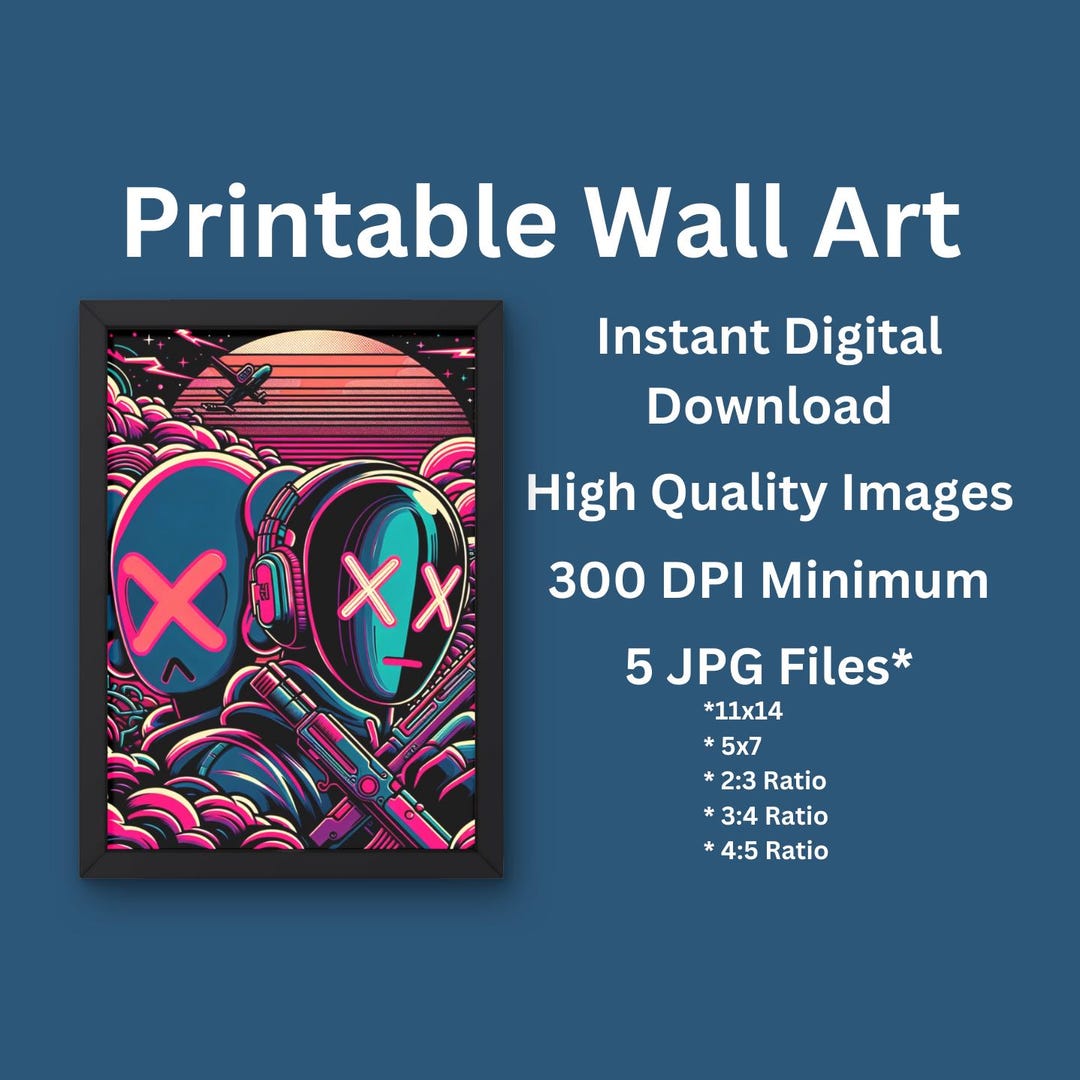 Kaws Inspired Alien Digital Art - Colorful Wall Art Printable for ...