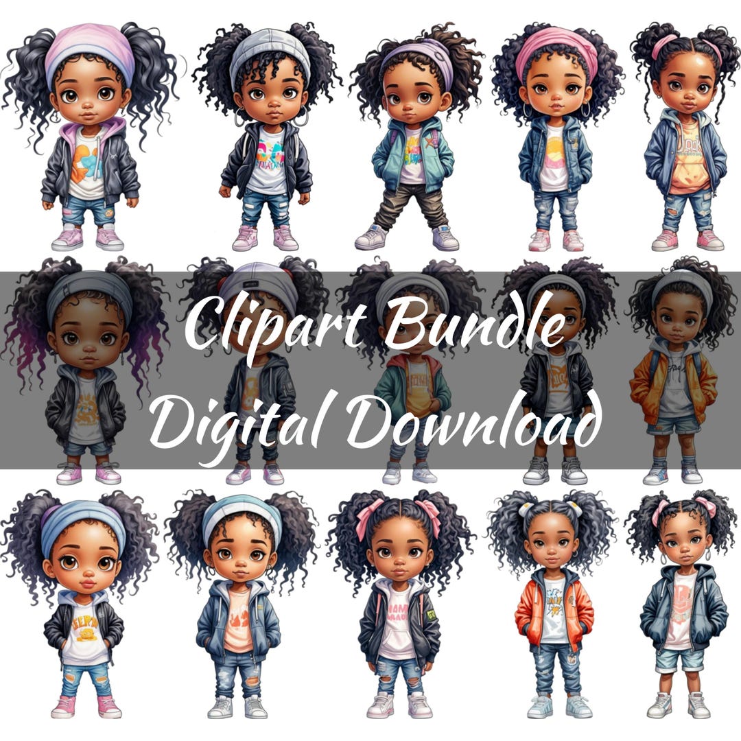 Chibi Black Girl Clipart Instant Download Sublimation Design Cute ...