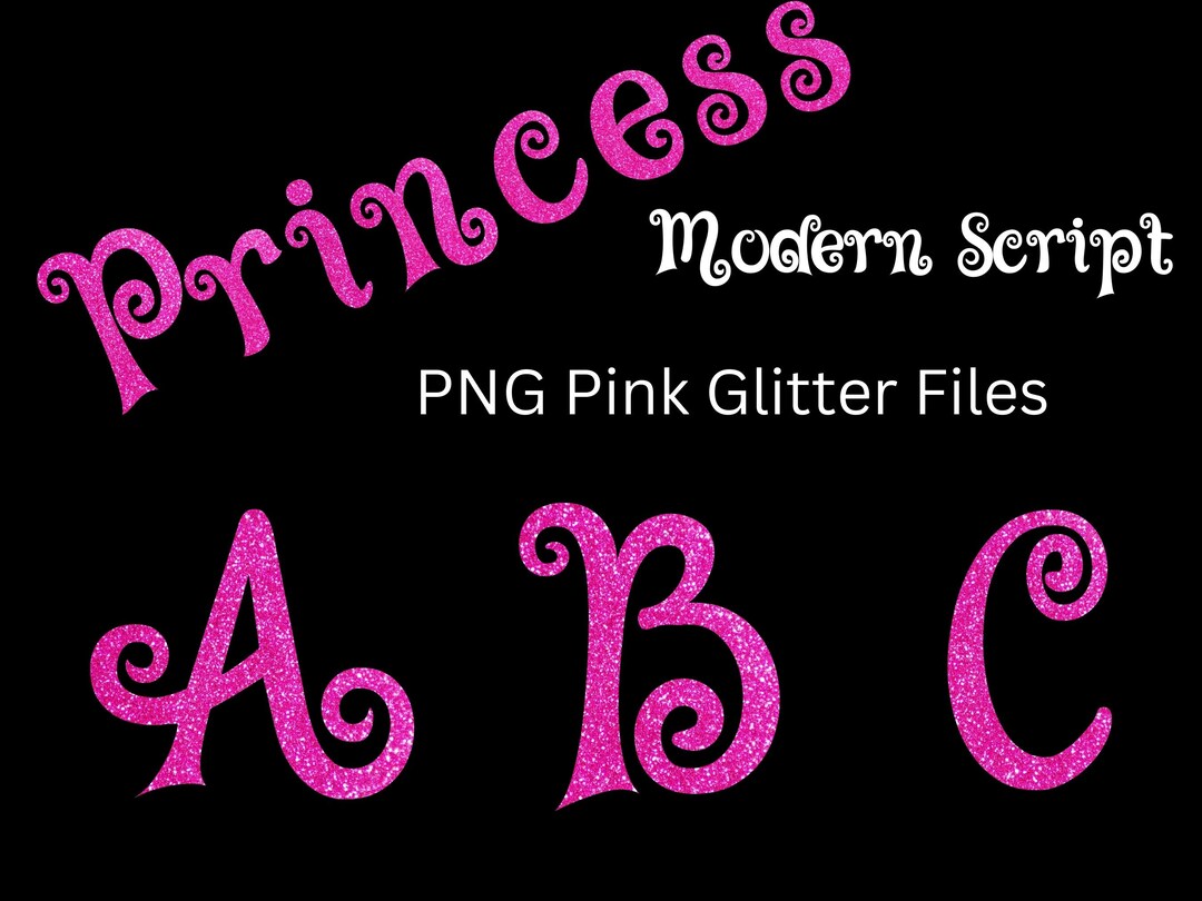 Princess Glitter Pink Modern Script PNG Digital Files. Set of 73 PNG ...