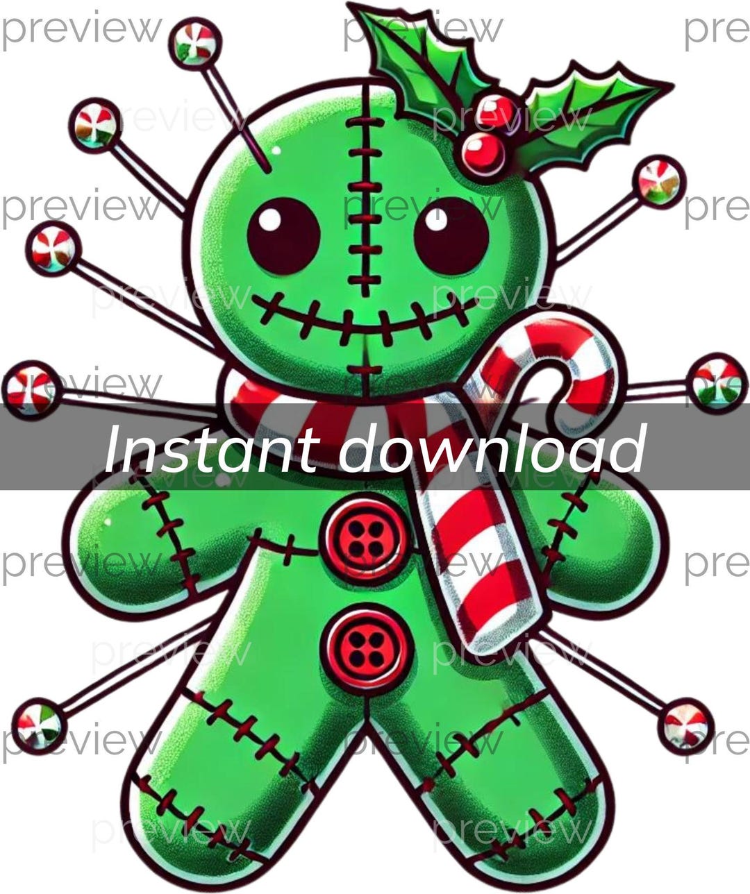Whimsical Gingerbread Voodoo Doll Man Clipart for Holiday Cheer - Print ...