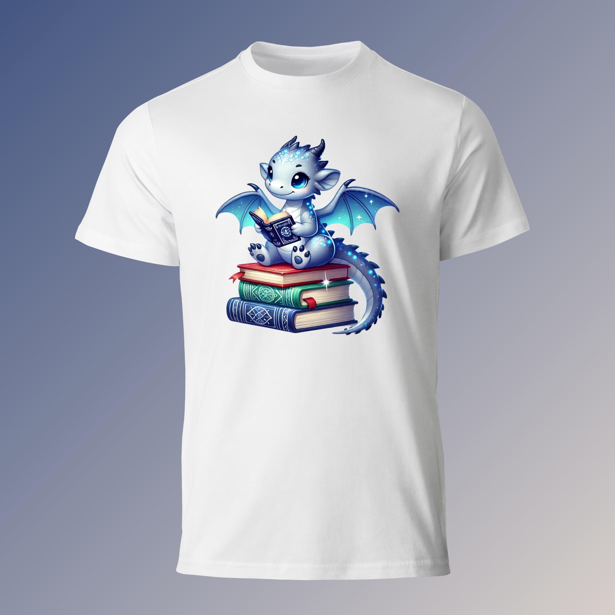 Adorable Blue Dragon Reading Books Digital Art Printable Instant ...