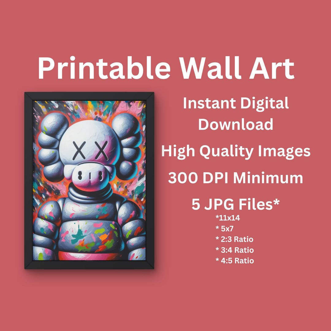 Kaws Inspired Watercolor Digital Art Print - Colorful Wall Art for ...