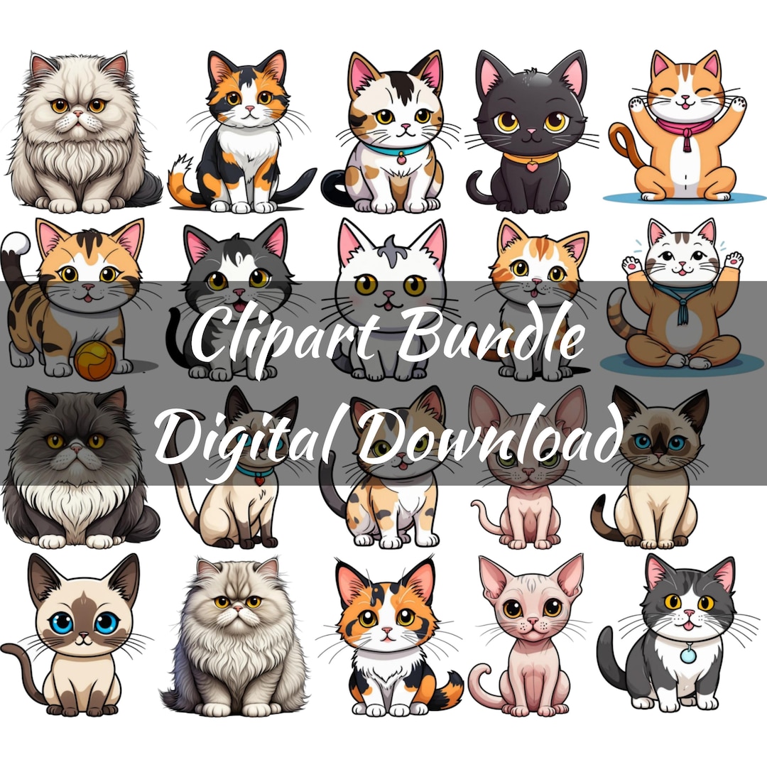 Cute Cat Clipart Instant Download for Sublimation Design - Adorable ...
