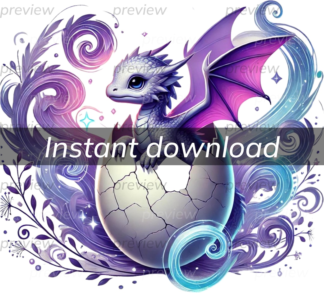 Adorable Dragon Hatchling Digital Art - Printable Instant Download for Kids Room Decor, Fantasy ...
