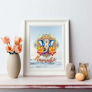 Colorful Elephant Namaste Wall Art – Boho Meditation Print (digital ...