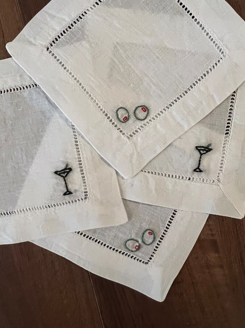 Tini Time: Hand Embroidered Linen Cocktail Napkins - Etsy