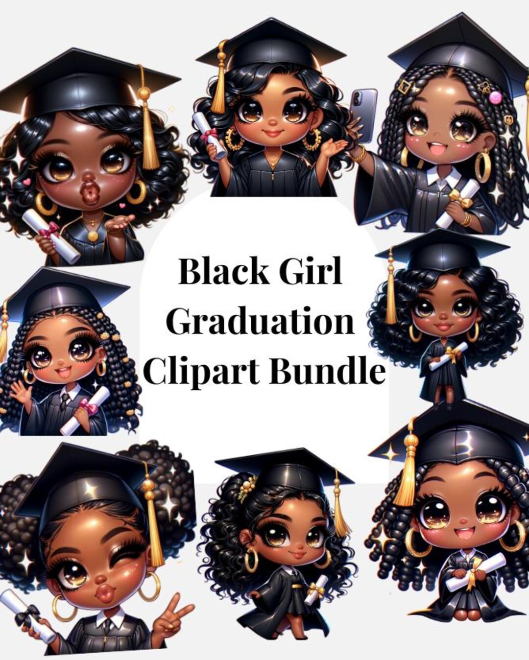 Black Girl Graduation Clipart Bundle | Cute Melanin Graduate PNG, Afro ...