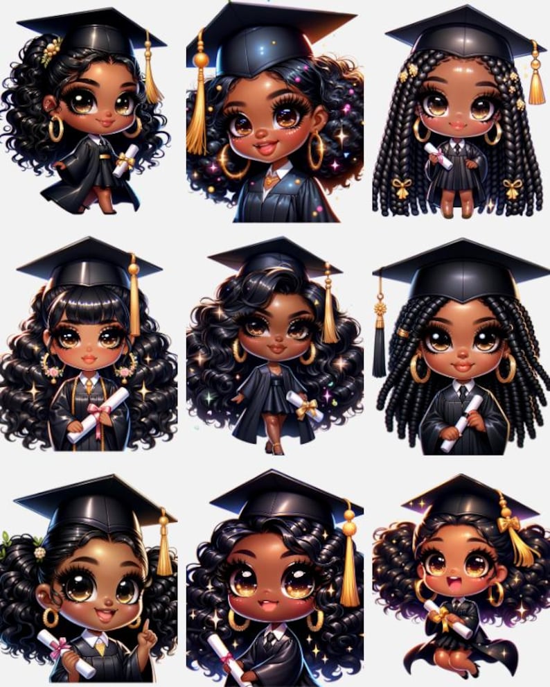 Black Girl Graduation Clipart Bundle | Cute Melanin Graduate PNG, Afro ...