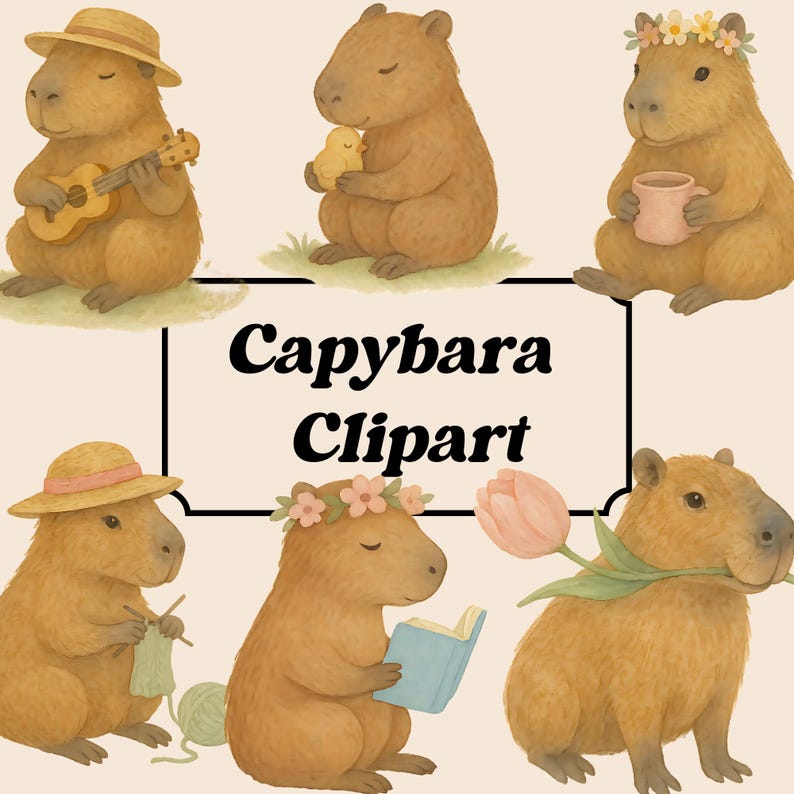 Capybara Clipart, Capybara PNG, Animal Illustrations, Digital Download ...