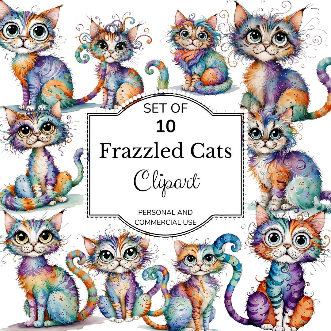 Funny Quirky Cat Clipart, Cute Cat, Quirky Frazzled Cats, Printable ...