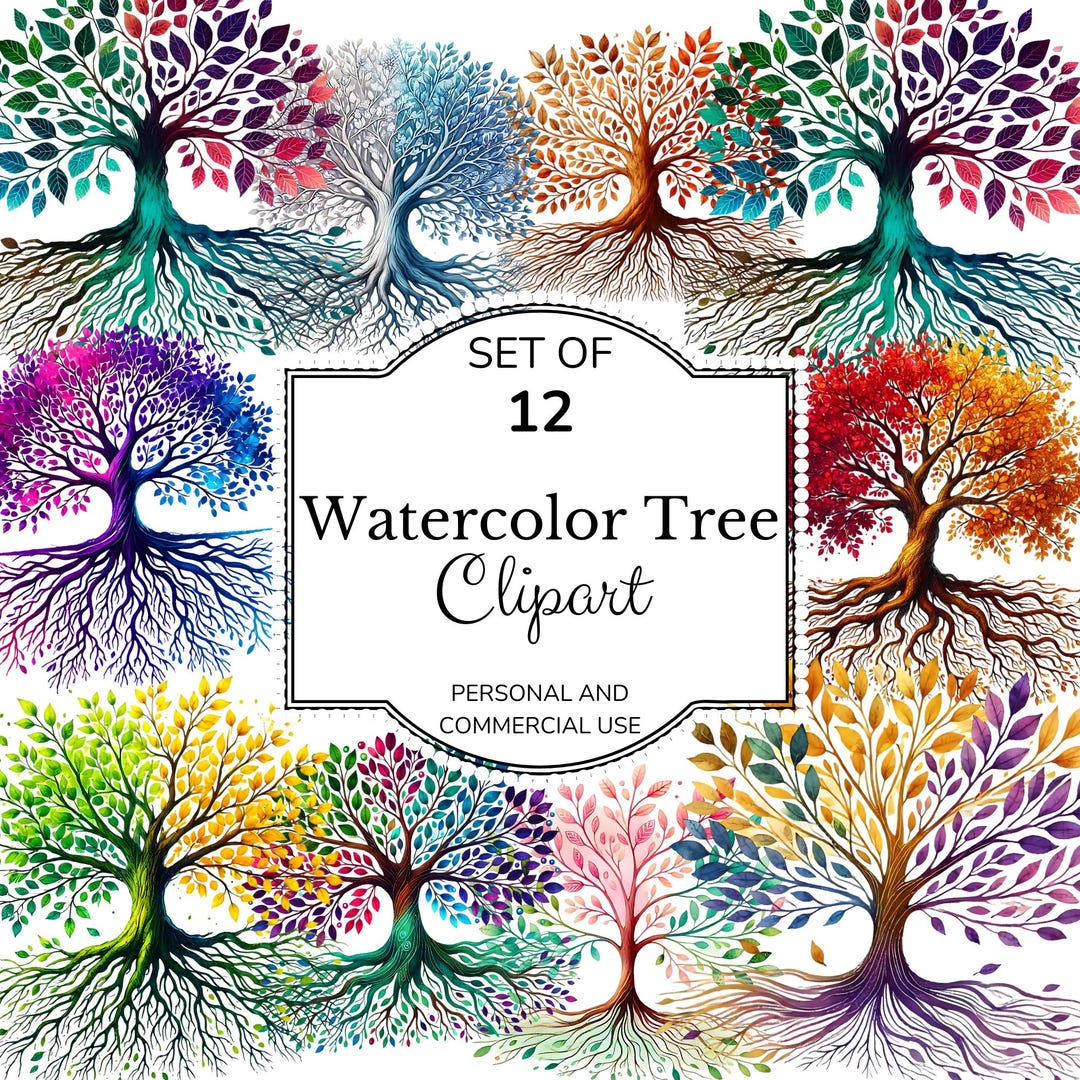 Watercolor Tree With Roots Clipart, Forest Tree Scrapbooking Clipart ...