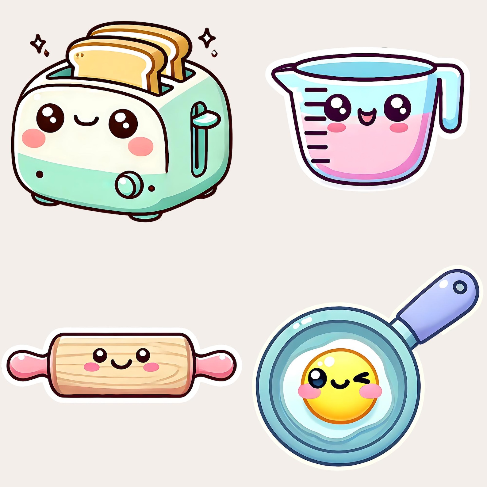 Kawaii Kitchen Clipart: Cute Whimsical Cooking & Baking Tools, Fun Food ...