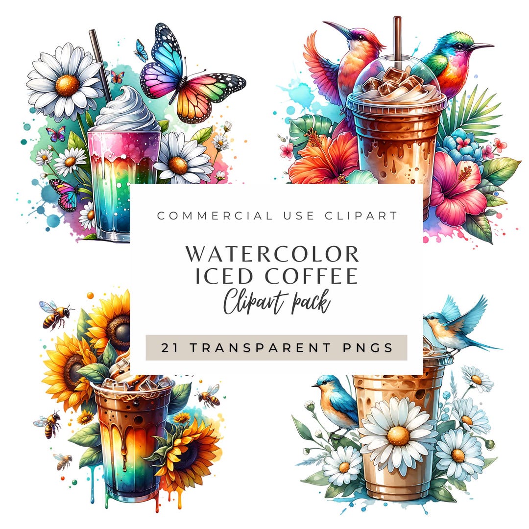 Watercolor Iced Coffee Clipart, Digital PNG Download, Sublimation ...