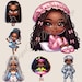 Black Chibi Girl Clipart PNG Bundle, Afro Girl Digital Stickers, Cute ...