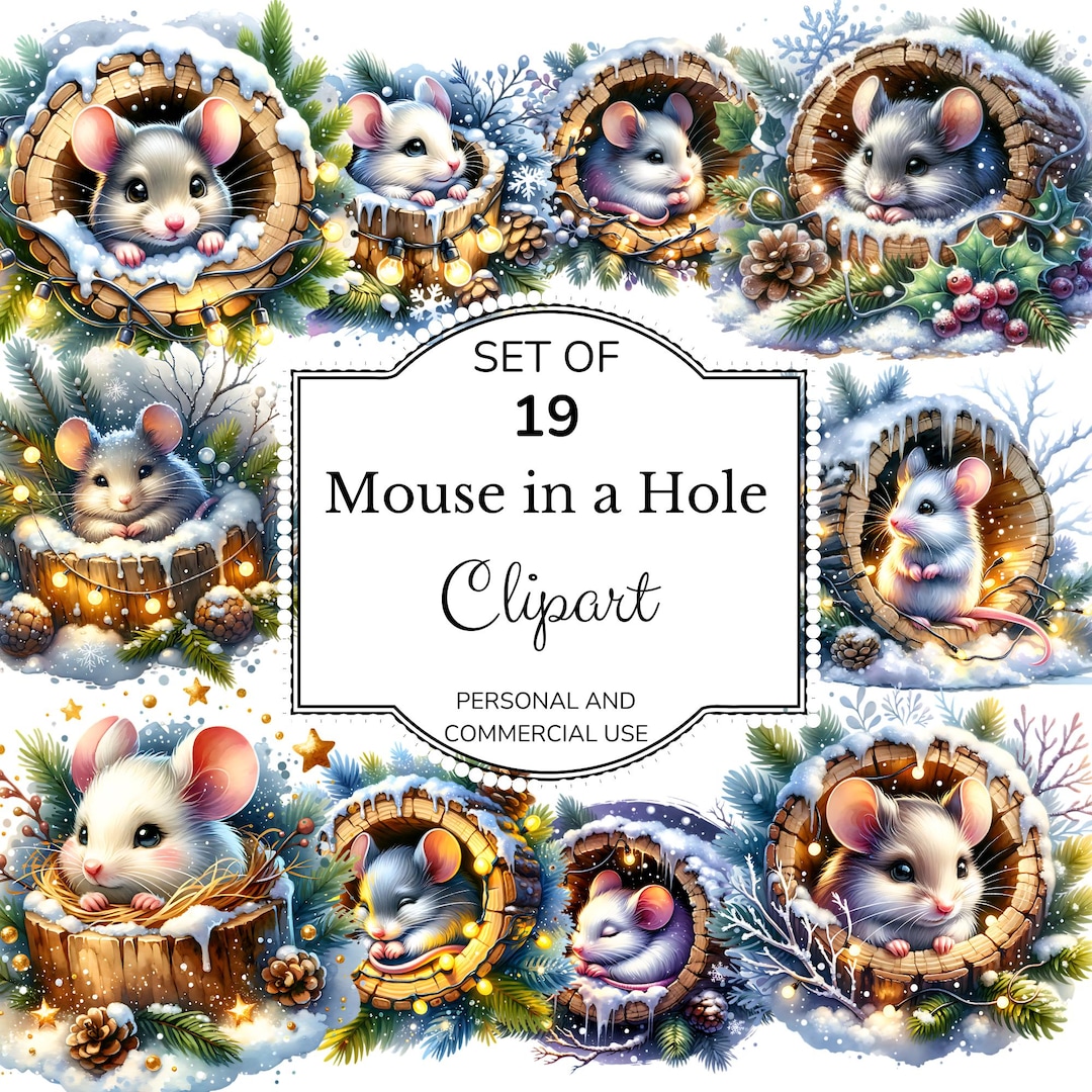Mouse Hole Clipart Set, Nature Mice in Holes Watercolor Clipart ...