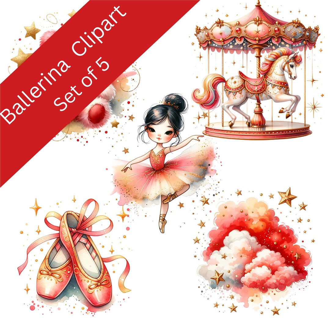 Watercolor Red Carousel Clipart, Whimsical Ballerina Carousel Magical ...