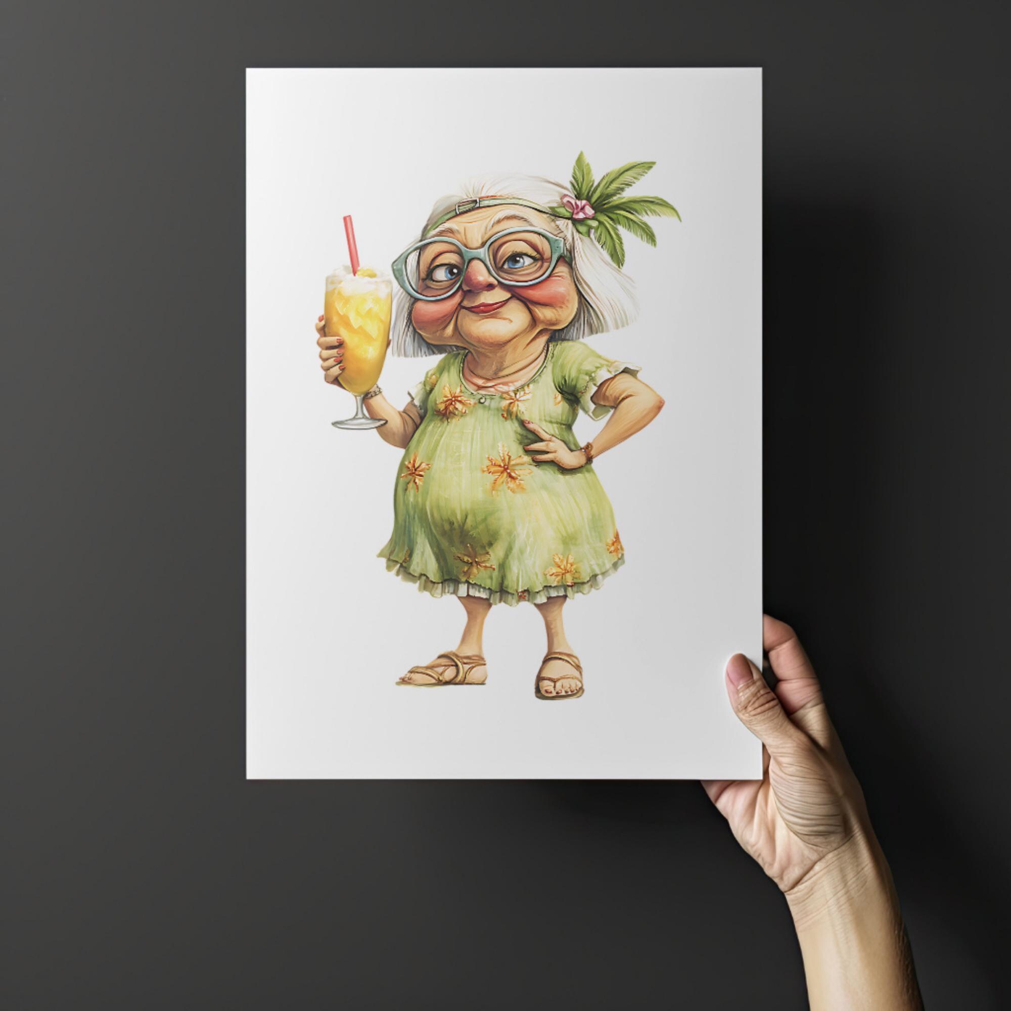 Funny Old Lady Beach Clipart Bundle, Summer Elderly Grandma Sticker PNG ...