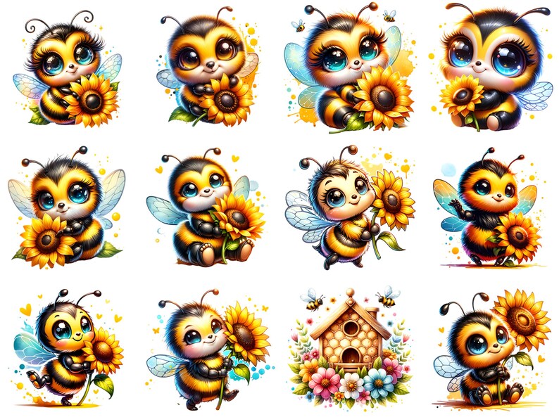Cute Bumble Bees Clipart Bundle, Watercolor Honey Bee PNG (digital ...