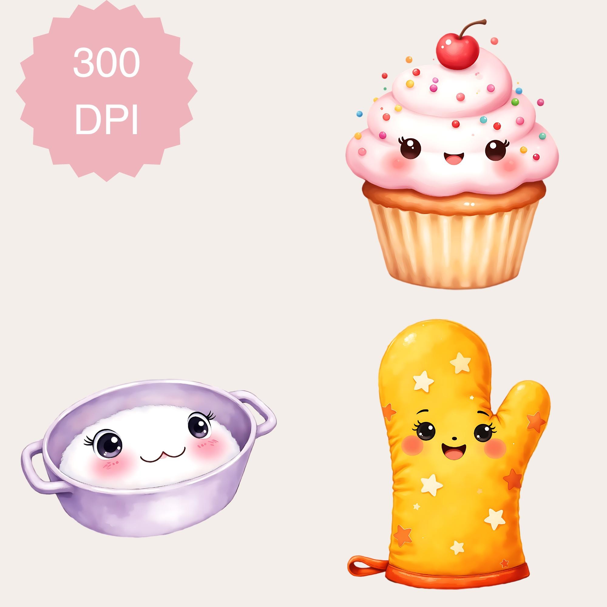 Kawaii Kitchen Clipart: Cute Whimsical Cooking & Baking Tools, Fun Food ...