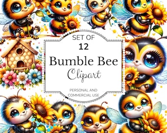 Bumblebees, Clipart Bundle, Cute Bees Clipart Bundle, Cute Bees Png ...
