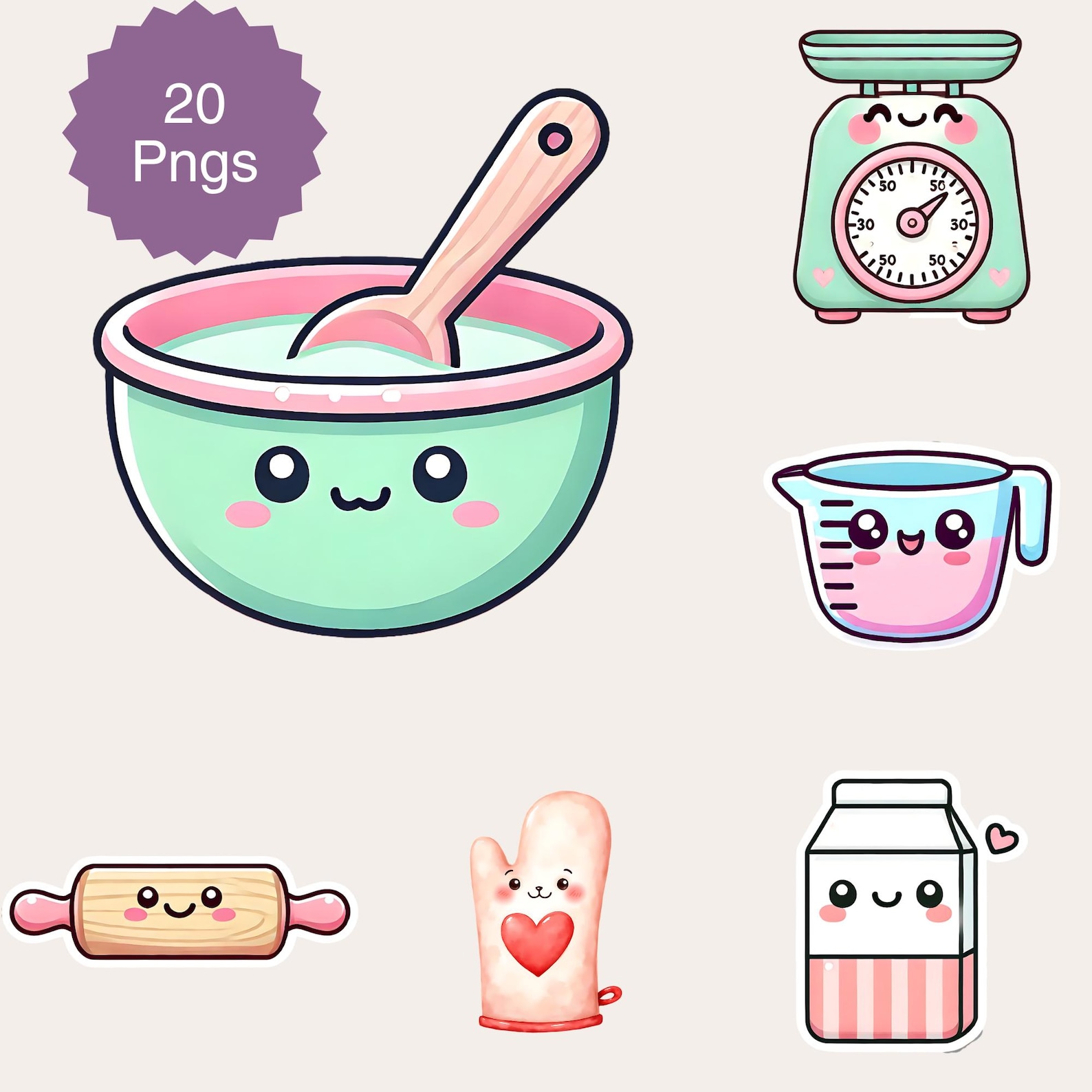 Kawaii Kitchen Clipart: Cute Whimsical Cooking & Baking Tools, Fun Food ...