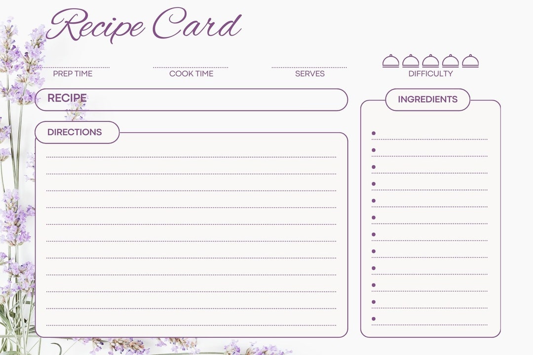 Purple Flowers Recipe Card - Etsy