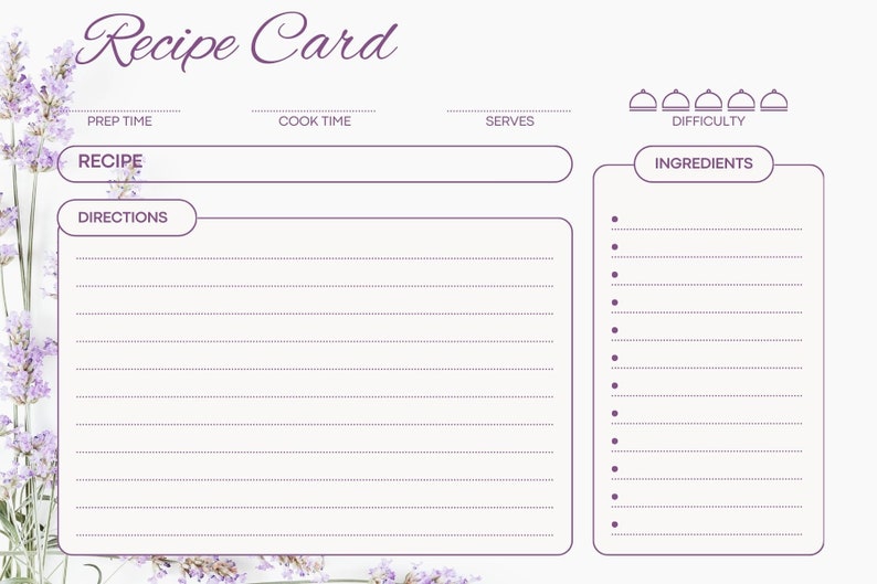 Purple Flowers Recipe Card - Etsy