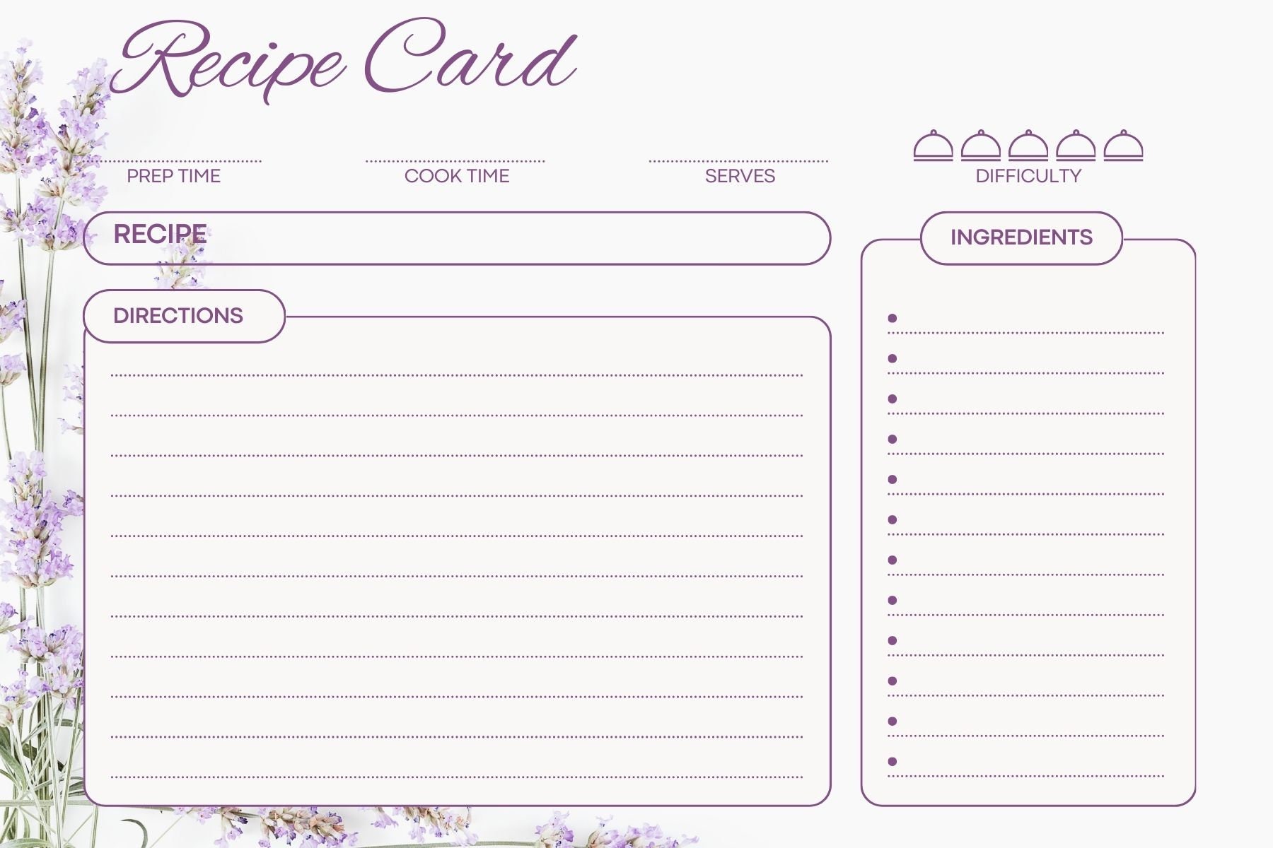 Purple Flowers Recipe Card - Etsy