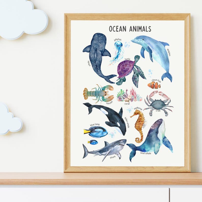 Ocean Animals Poster for Kids, Montessori Sea Life Wall Art Printable ...