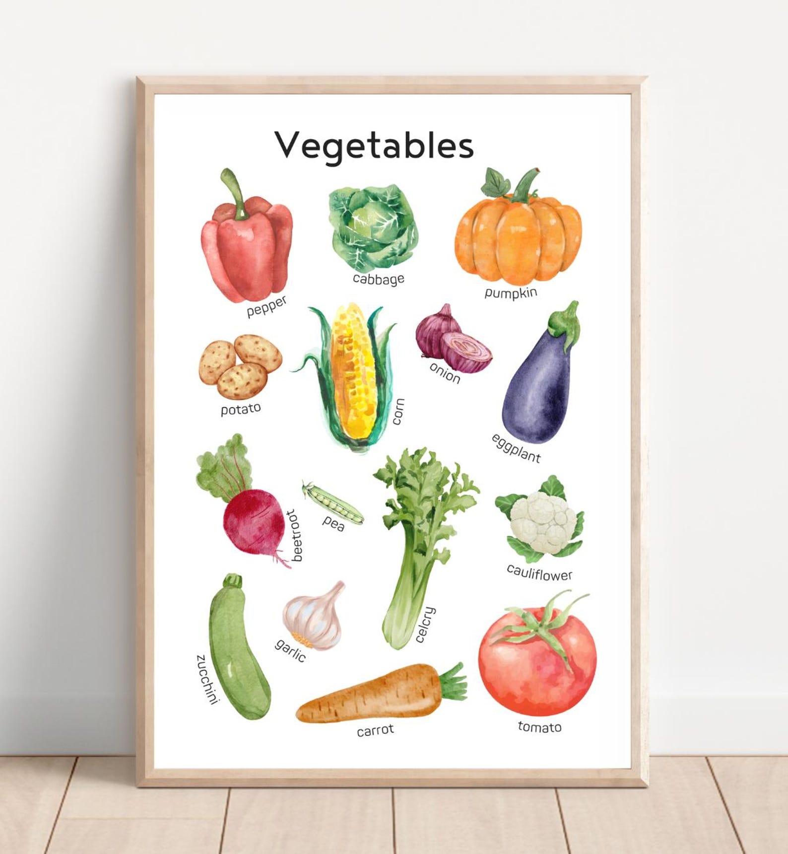 Vegetables Poster, Educational Wall Art, Watercolor Print, Montessori ...