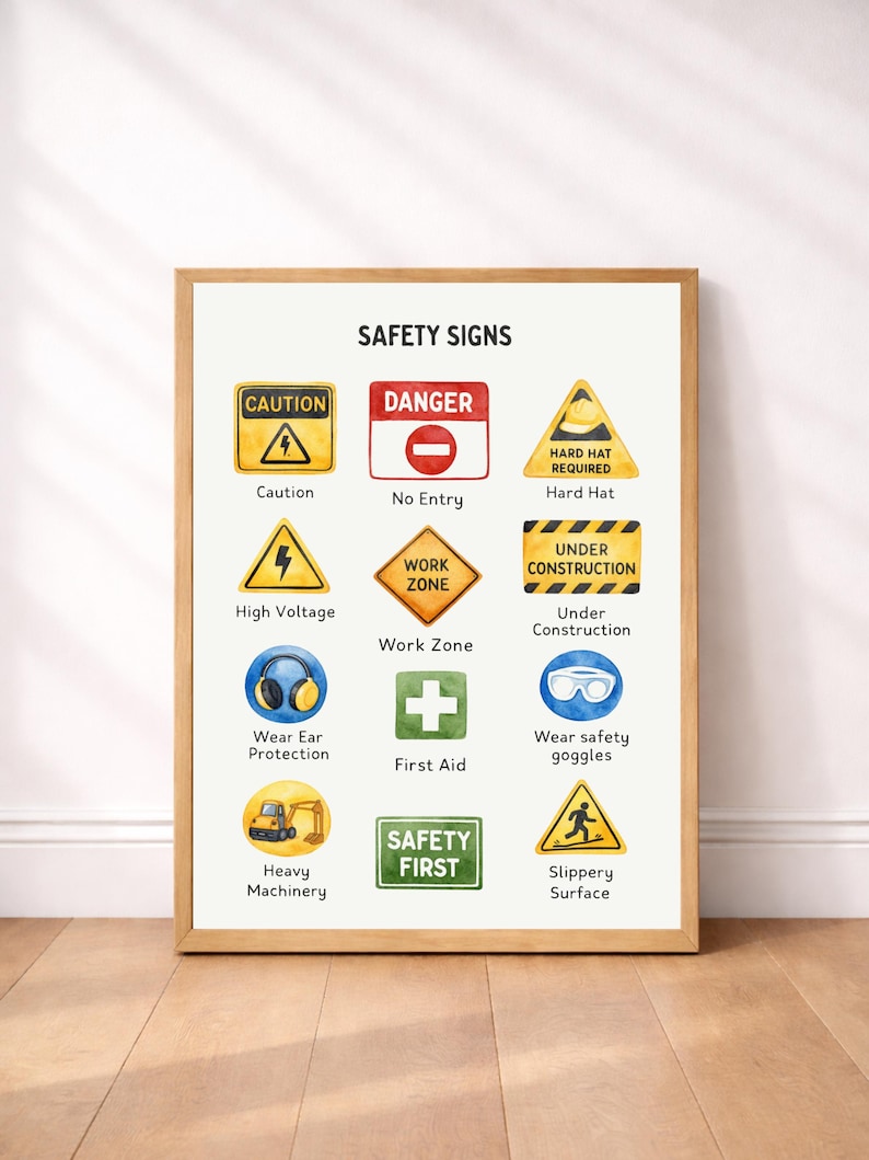 Safety Signs Poster Printable for Kids, Construction Site Signs Chart ...