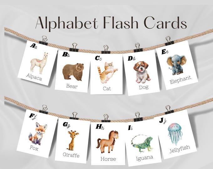 ABC Lernkarten Tiere | Montessori Buchstaben Karten | ABC-Wandbild ...
