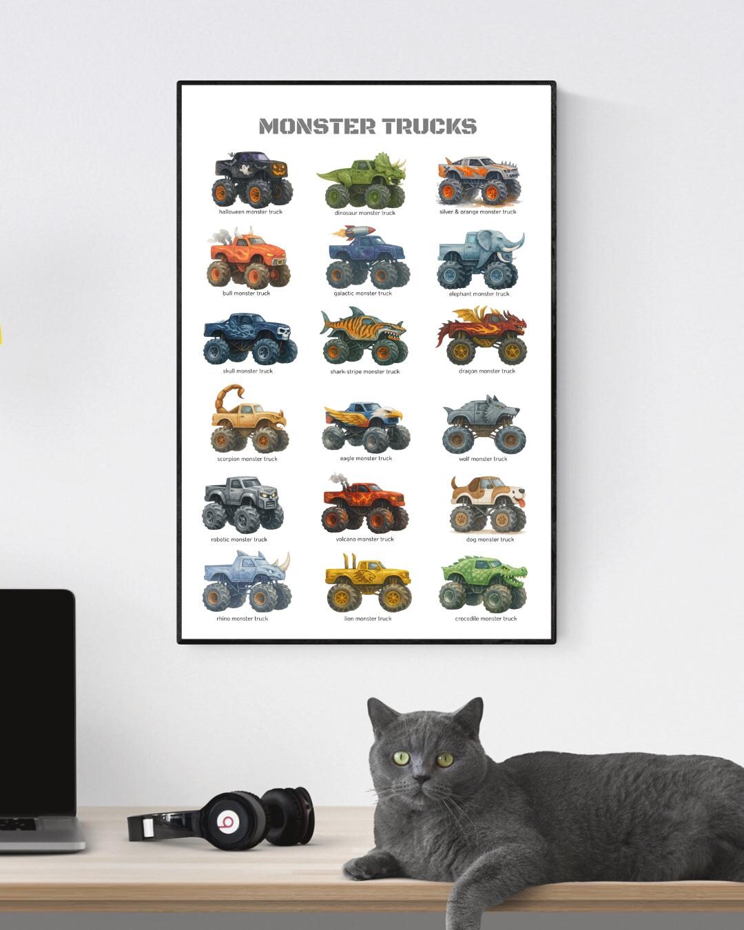 Monster Trucks Poster | Printable Wall Art,18 Different Truck Design ...