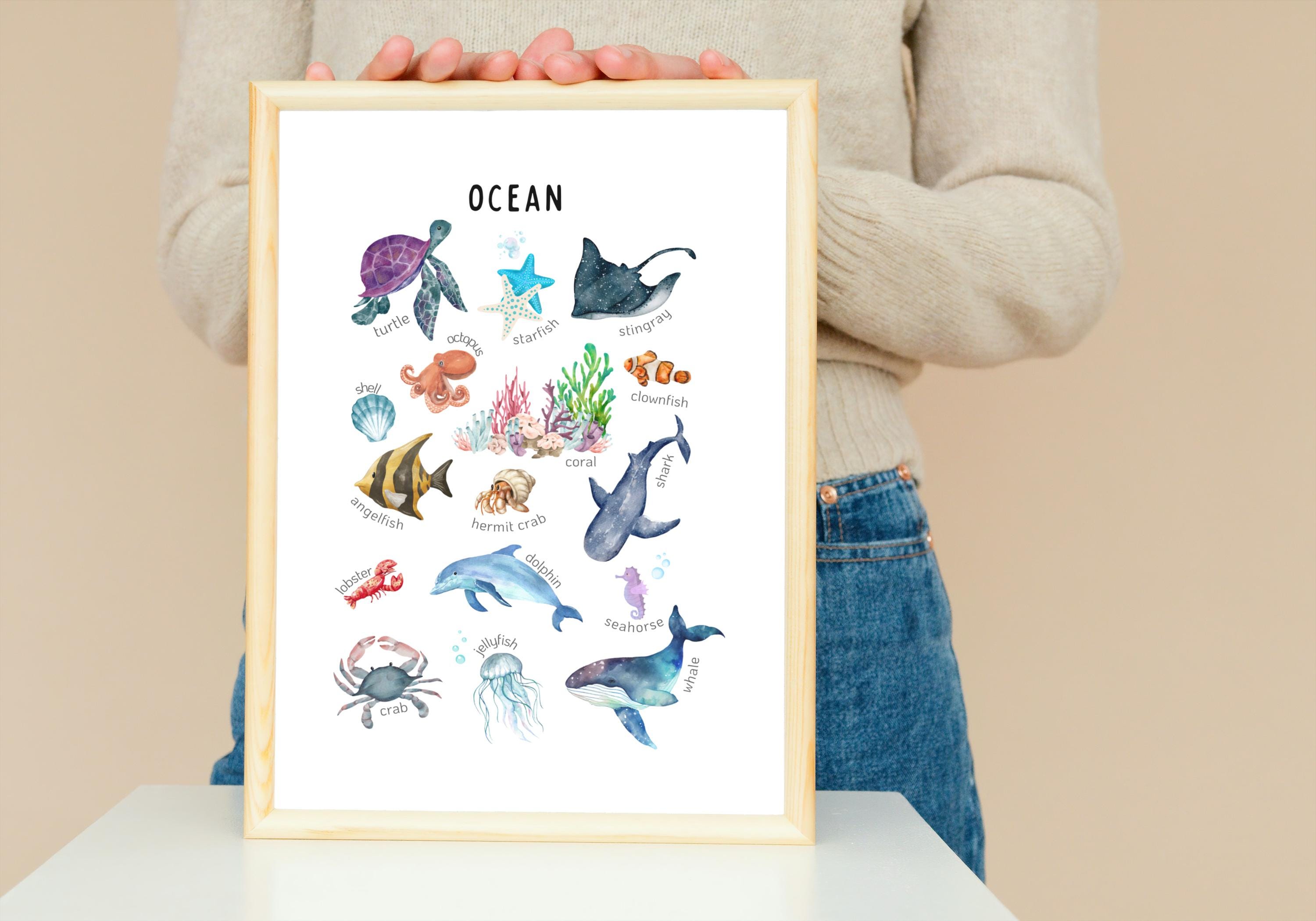 Ocean Animals Print | Printable Sea Creatures Poster for Kids Room ...