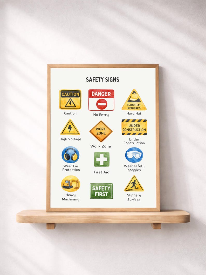 Safety Signs Poster Printable for Kids, Construction Site Signs Chart ...