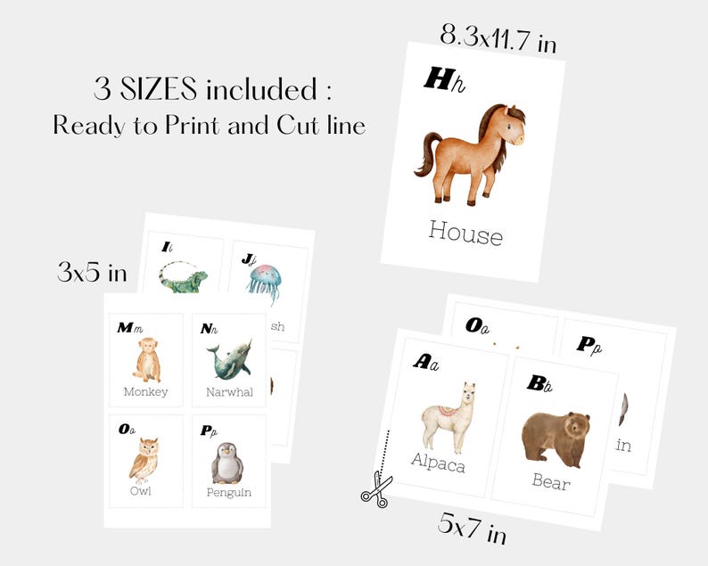 ABC Flashcards, Printable Animal Alphabet Cards, Nursery Decor ...