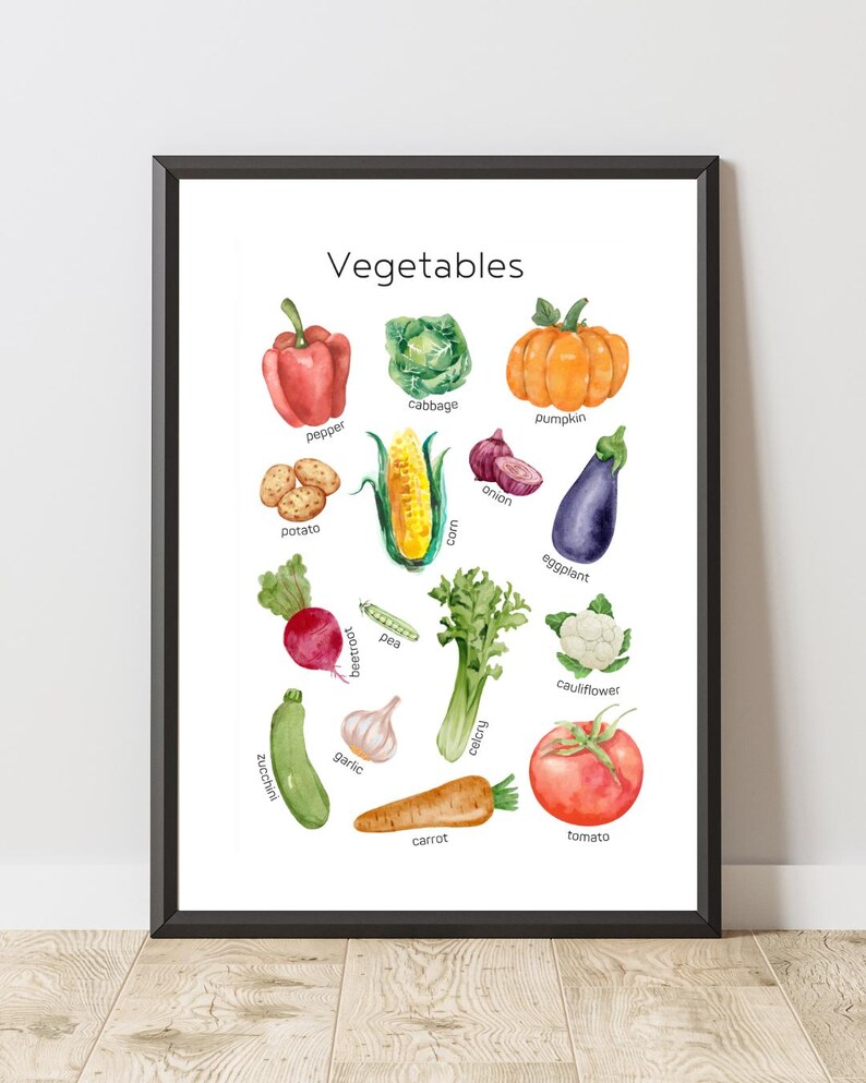Vegetables Poster, Educational Wall Art, Watercolor Print, Montessori ...