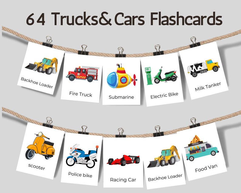 Things That Go Flashcards, 64 Vehicles Cards, Cars&trucks Toddler ...