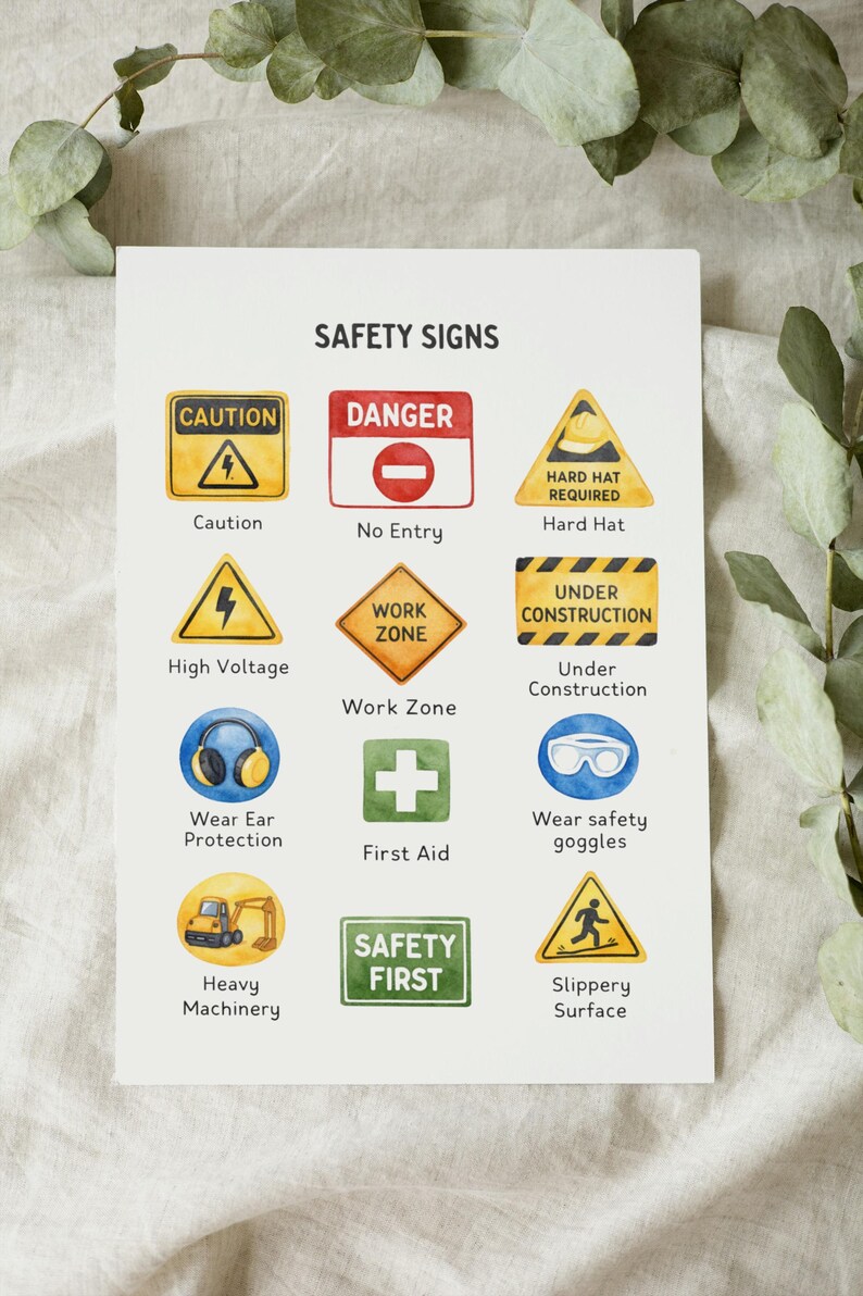Safety Signs Poster Printable for Kids, Construction Site Signs Chart ...