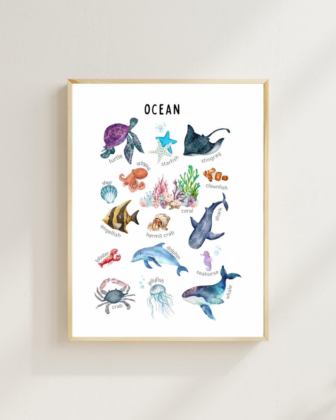 Ocean Animals Print | Printable Sea Creatures Poster for Kids Room ...