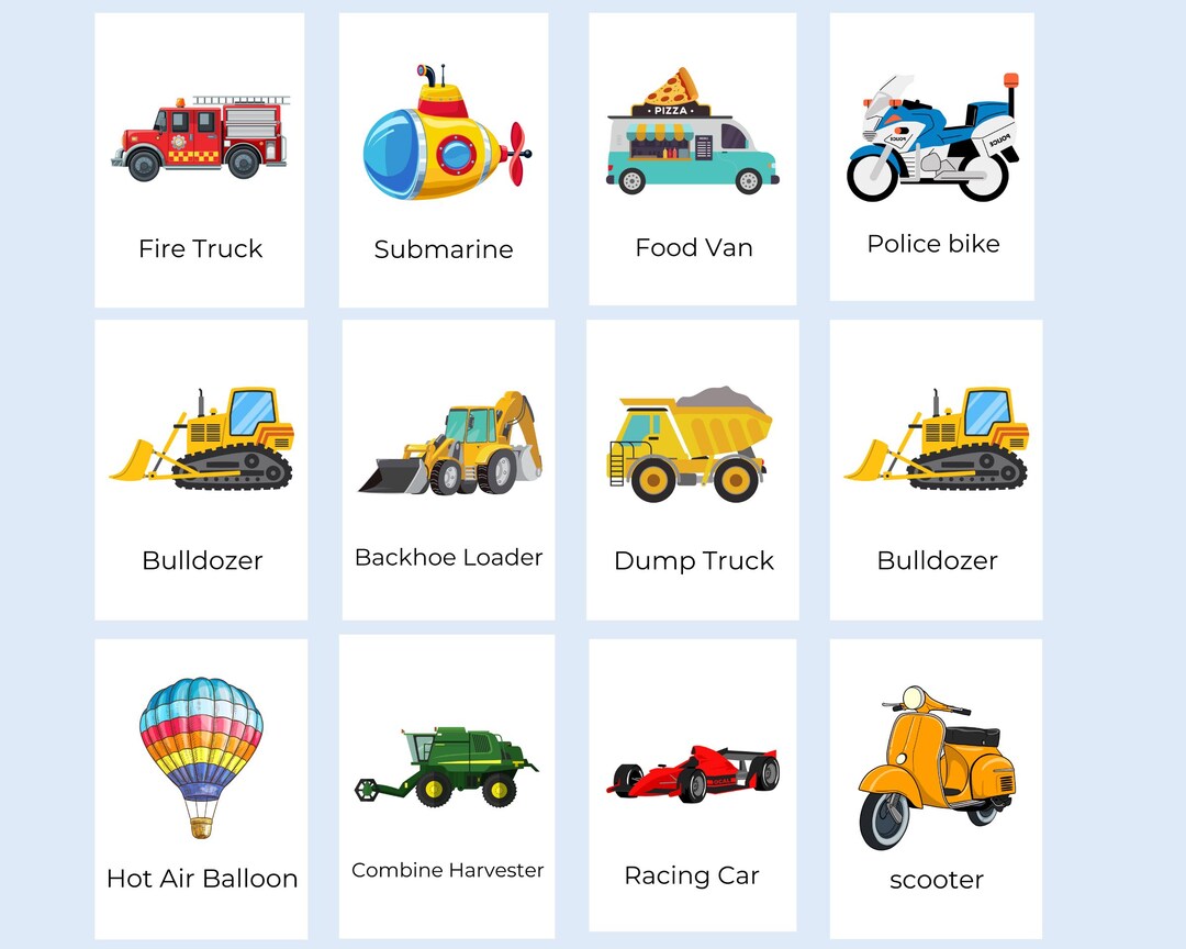 Things That Go Flashcards, 64 Vehicles Cards, Cars&trucks Toddler ...