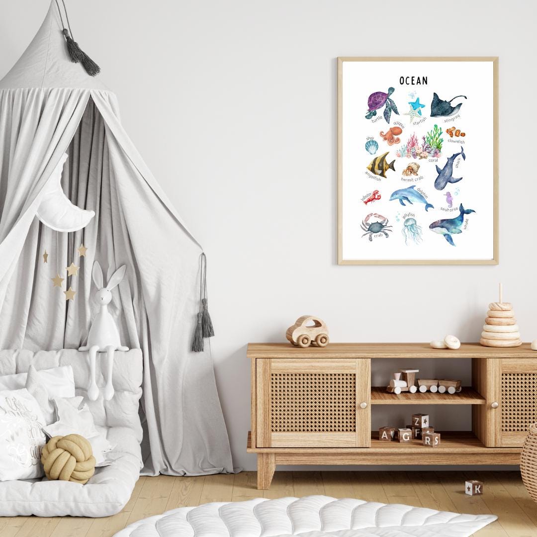 Ocean Animals Print | Printable Sea Creatures Poster for Kids Room ...