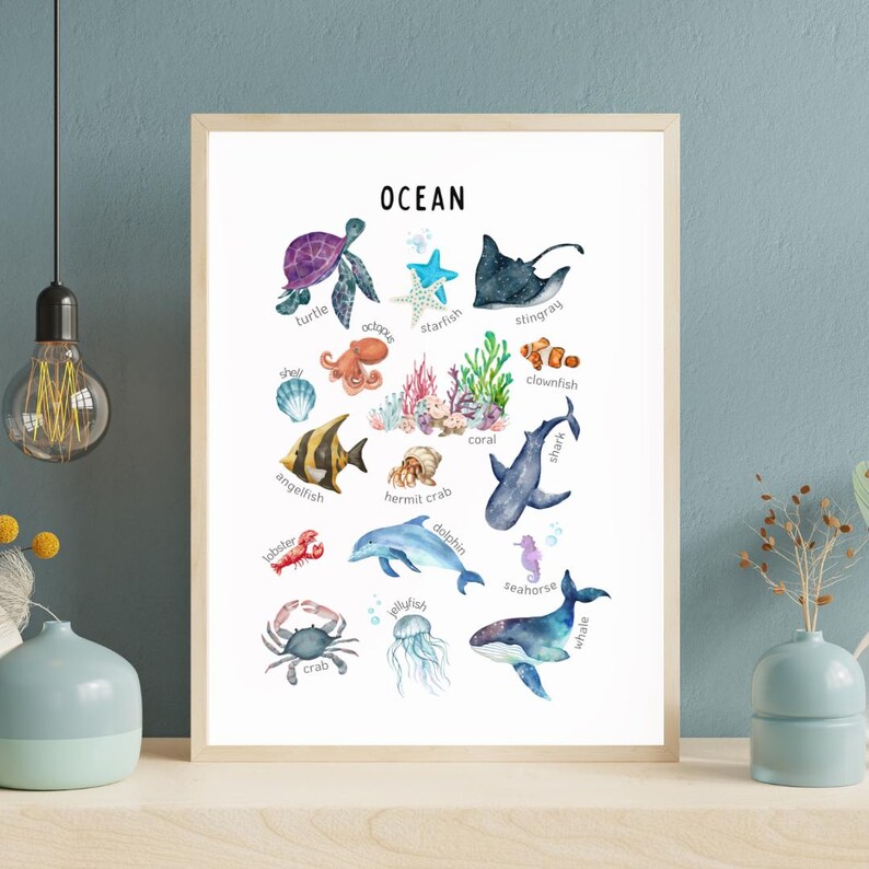 Ocean Animals Print | Printable Sea Creatures Poster for Kids Room ...