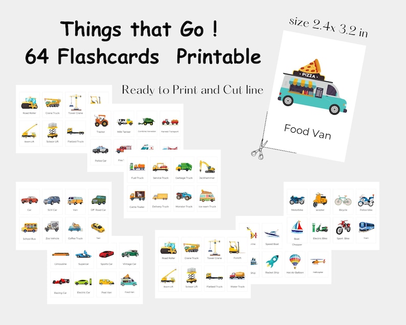 Things That Go Flashcards, 64 Vehicles Cards, Cars&trucks Toddler ...