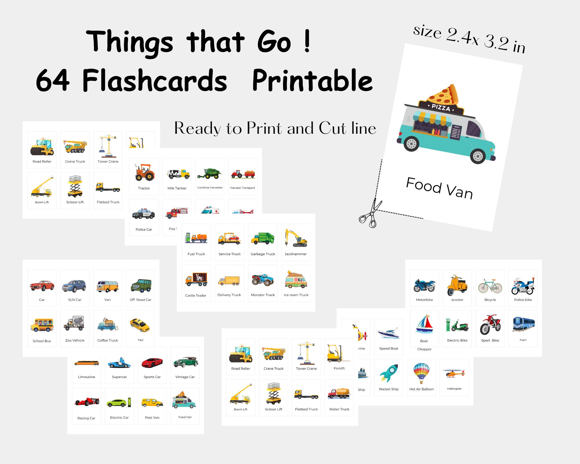 Transportation Flashcards Printable, Vehicle Cards for Kids, Cars ...