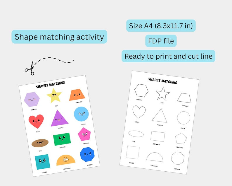Shape Matching Printable for Kids, Montessori Shapes Sorting Activity ...