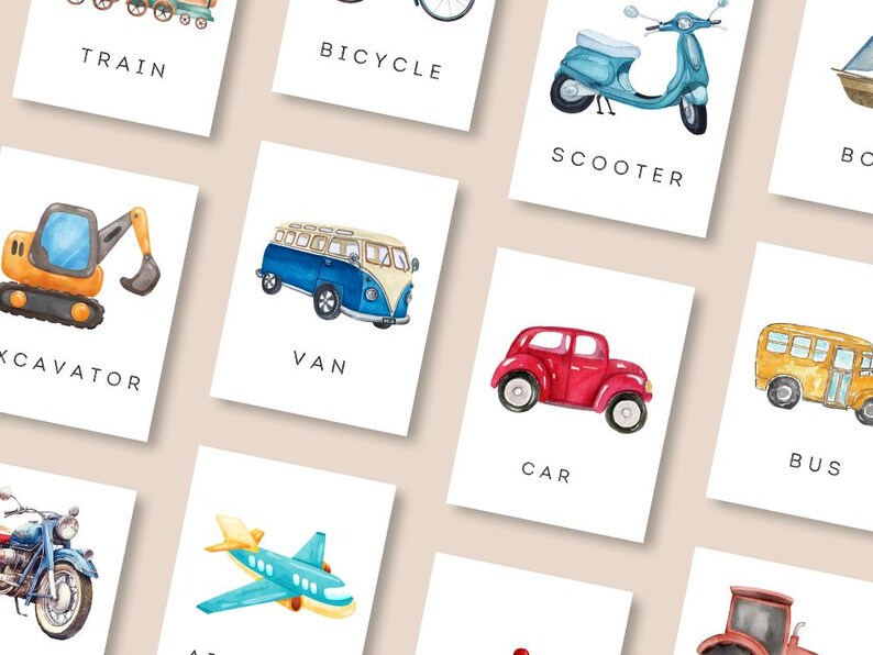 Transportation Flashcards Printable, Vehicle Cards for Kids, Cars ...