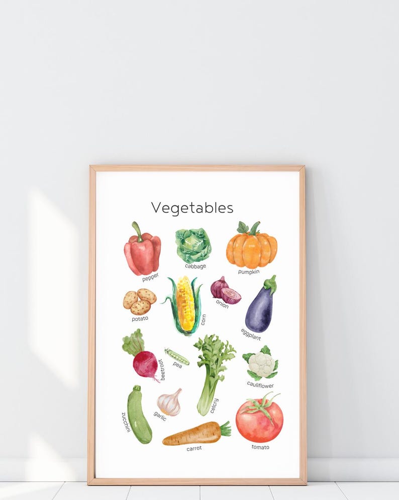 Vegetables Poster, Educational Wall Art, Watercolor Print, Montessori ...